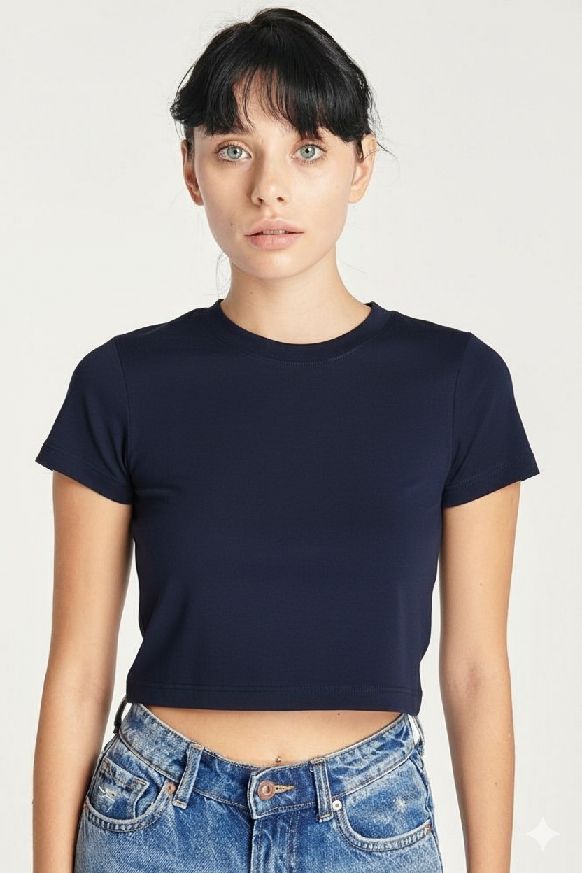 180 GSM Cotton Crop Tops for Women | Breathable Bio-Washed Slim Fit ...
